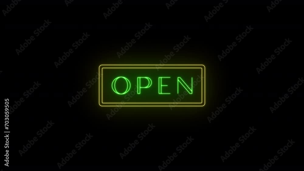 Vibrant 'Open' Motion Graphic: Seamless loop of animated sign ...