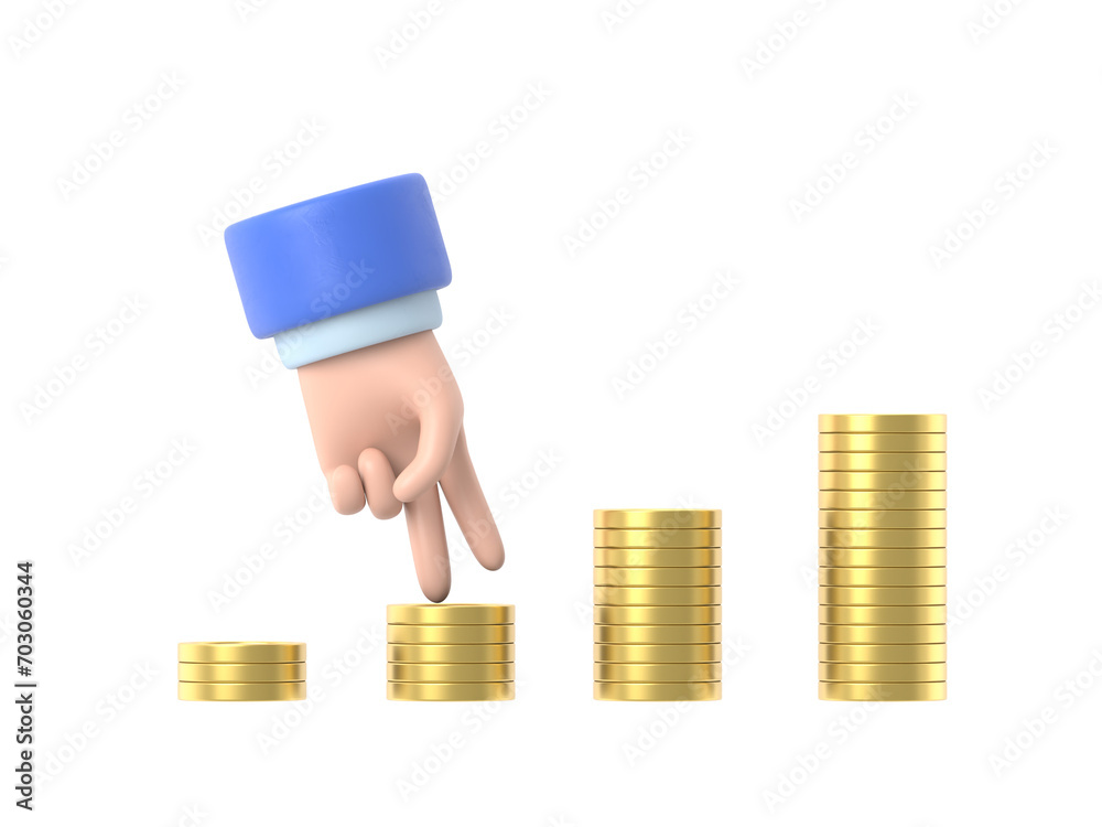 Money staircase concept. Businessman walk fingers over the stock of ...