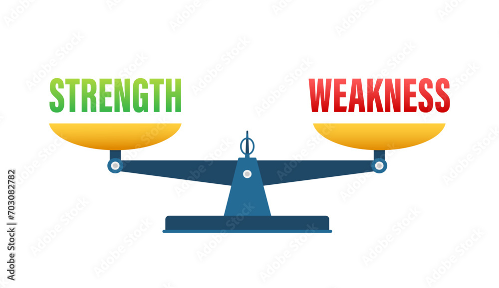Strength and Weakness Balance Concept, Vector Illustration of Scales ...