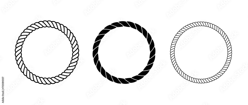 Rope frame set. Round cord borders collection. Circle rope wreath loop ...