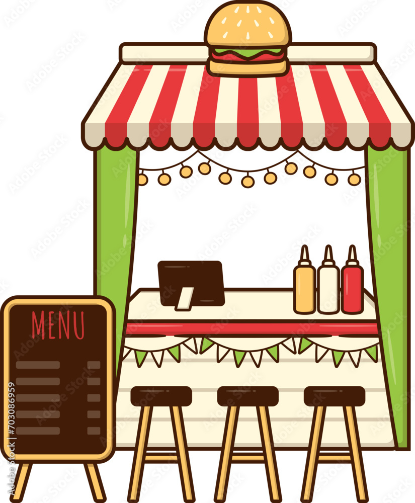 Burger Stall Market Stand with Menu Board, Fast Food Products Small ...
