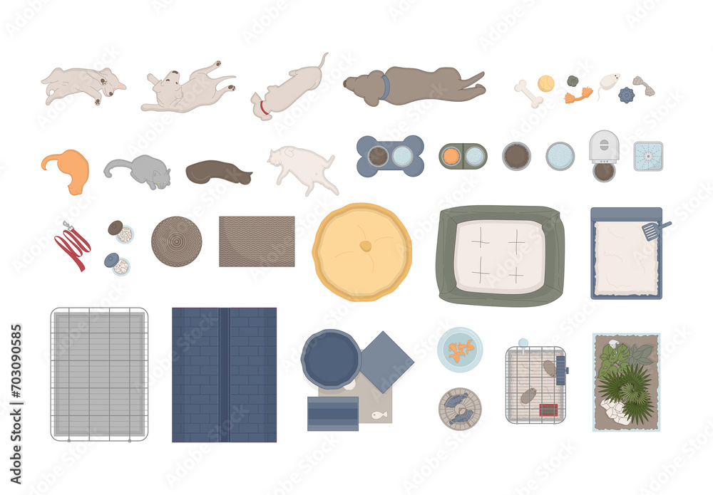 Pets Floor Plan Kit Top View Elements for Floorplan Design Stock ...