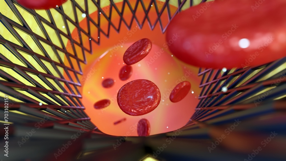 Aided by the metallic scaffolding of a stent, tiny red blood cells ...