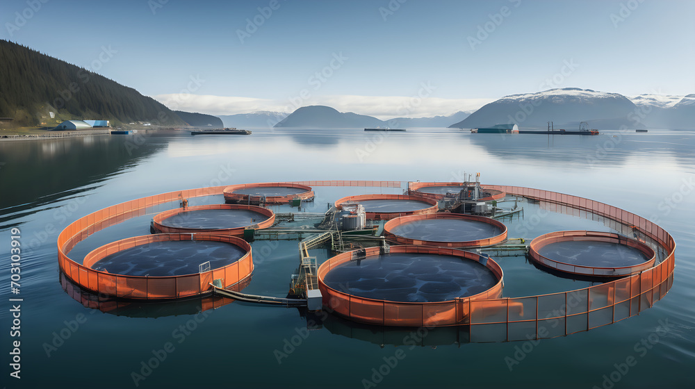 Round floating fish farms on the sea. Stock Photo | Adobe Stock