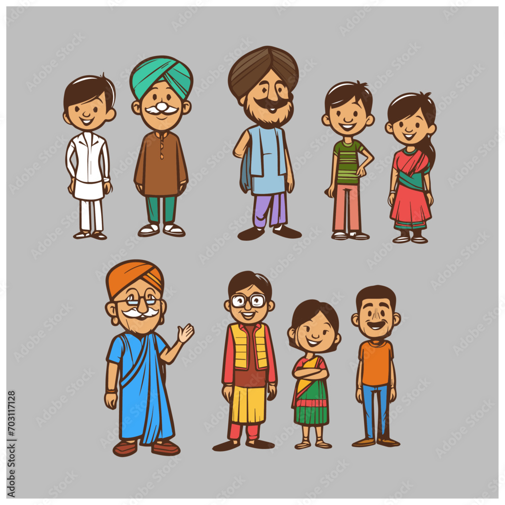 Indian Cartoon Caricatures People Line art Drawing Vector Illustration ...