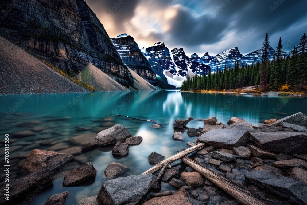 Moraine Lake in Banff National Park, Alberta, Canada, Long exposure ...
