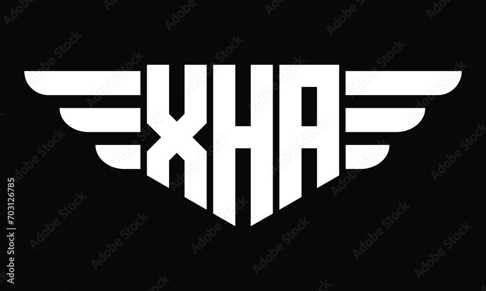 XHA three letter logo, creative wings shape logo design vector template ...