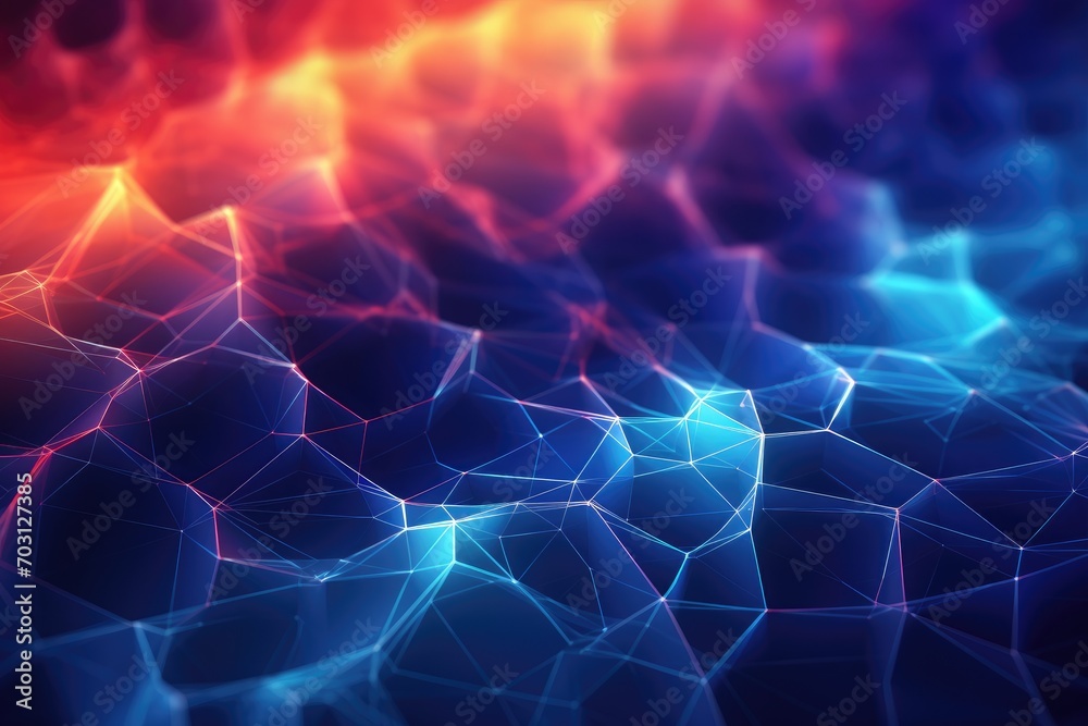 Abstract technology background with blue and red polygons. 3D rendering ...