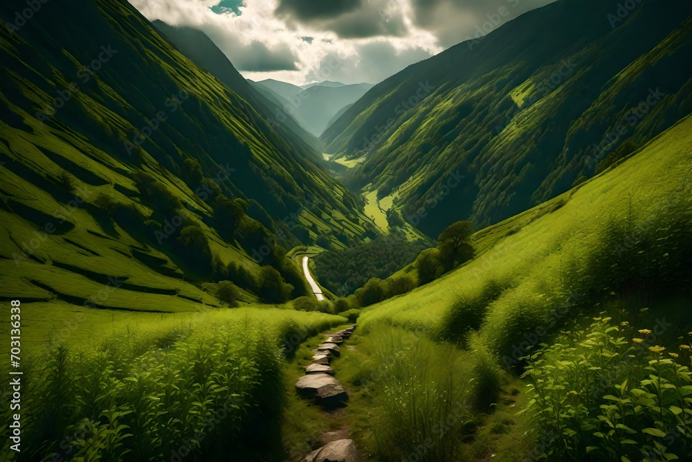 green land background with clouds in the sky with green background and ...