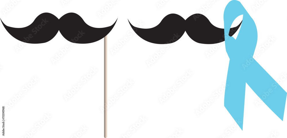 Set of moustache with stick and ribbon bow blue color symbol decoration ...