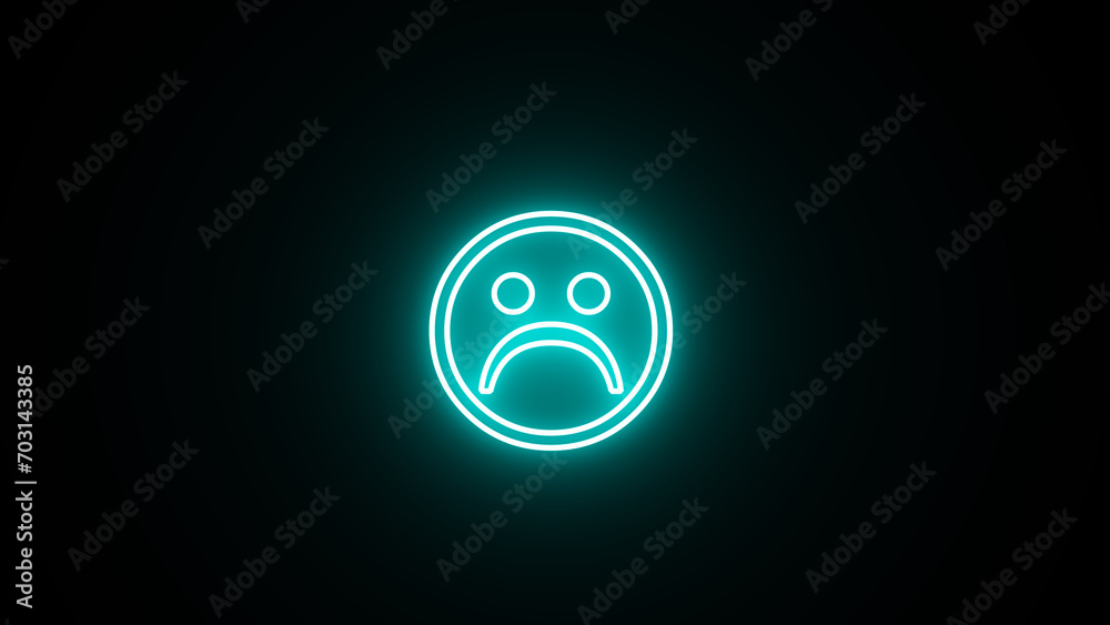 Glowing Sad face neon icon. Sad emoticon. Neon sad emotion icon on ...