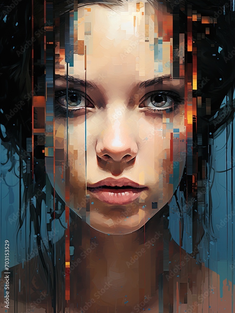 Pixelated Portraits: Embracing the Digital Age through Tech-inspired Art Stock Illustration ...