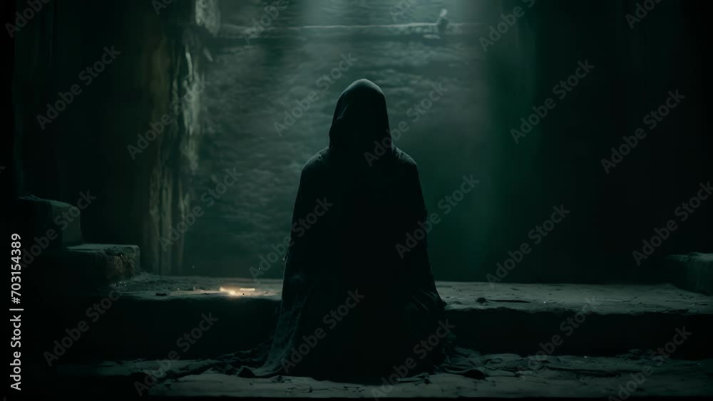 In a dark and musty crypt an otherworldly figure dd in a tattered and ...