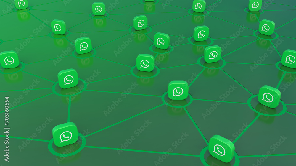 3D rendering of badges with the Whatsapp logo on a board, representing ...