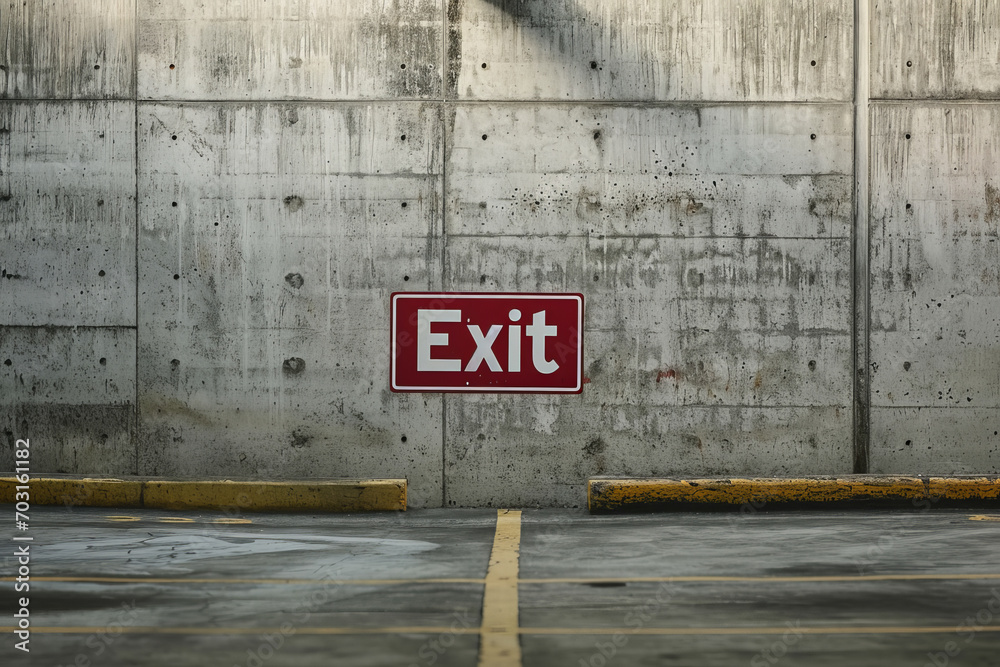 Exit concept image with Exit red sign with written exit word on a grey ...