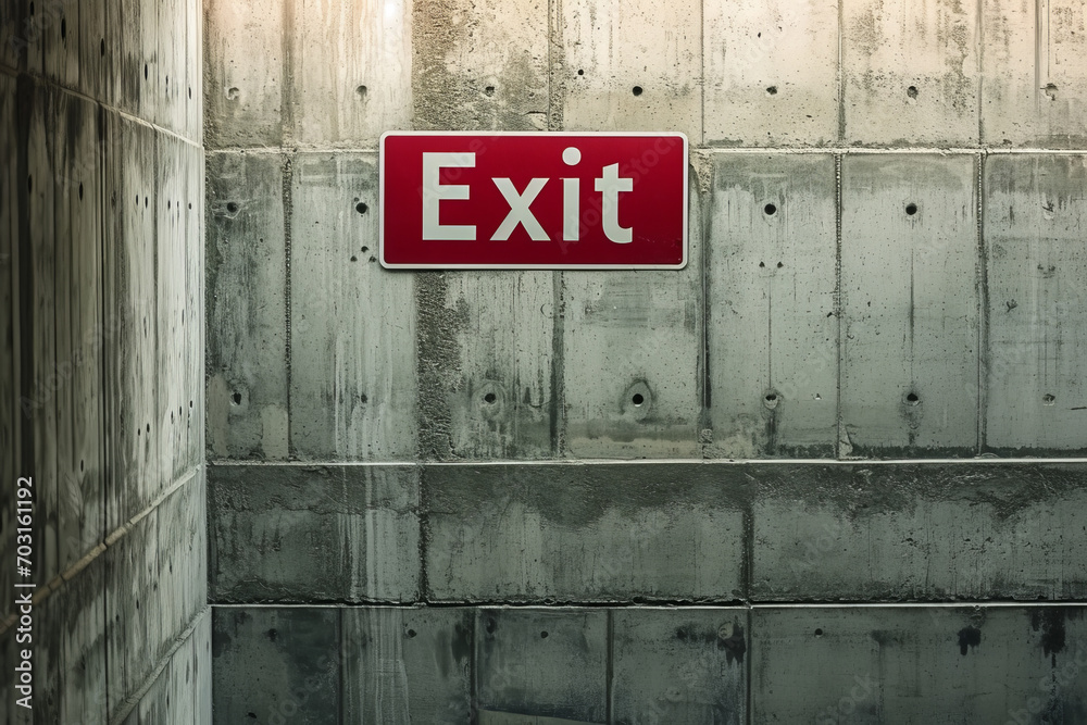 Exit concept image with Exit red sign with written exit word on a grey ...
