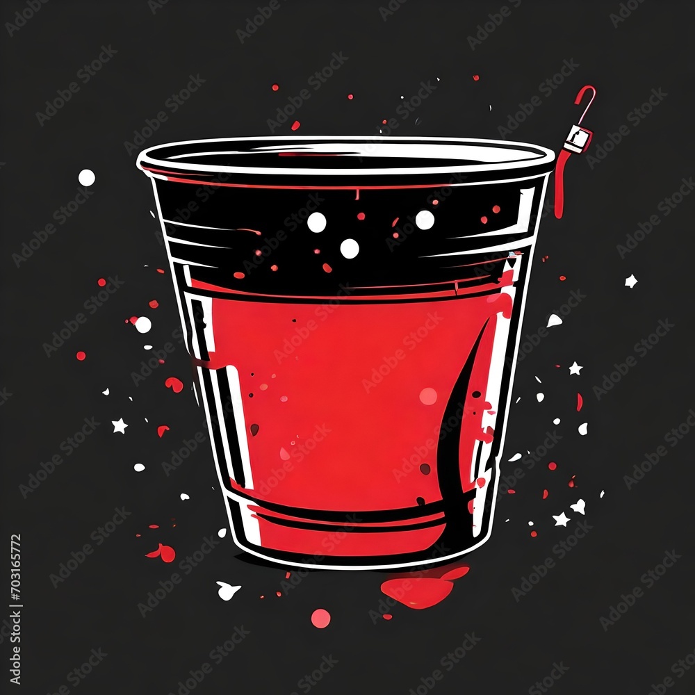 vector style illustration drawing of a red solo cup alcohol booze drink ...