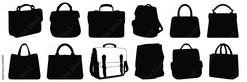 Bag silhouettes set, large pack of vector silhouette design, isolated ...