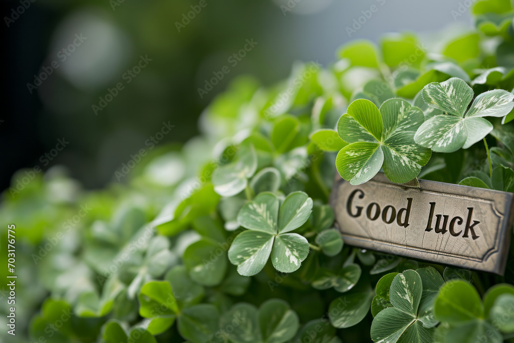 Good luck concept image with four leaves clover and good luck words ...
