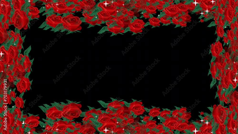 4K Red Rose flower display frame loop overlay with flower petals and ...
