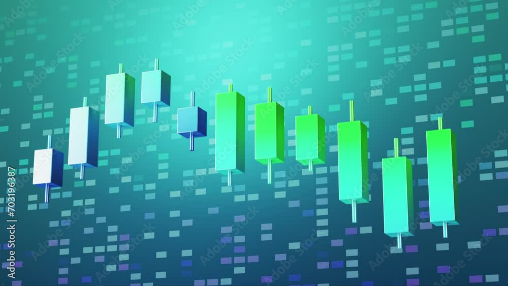 A slowly moving candlestick chart floats up. investment symbol. 3D ...