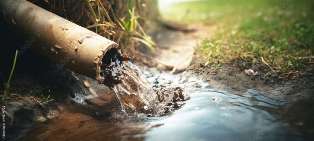 Environmental damage concept, Industrial and factory wastewater ...