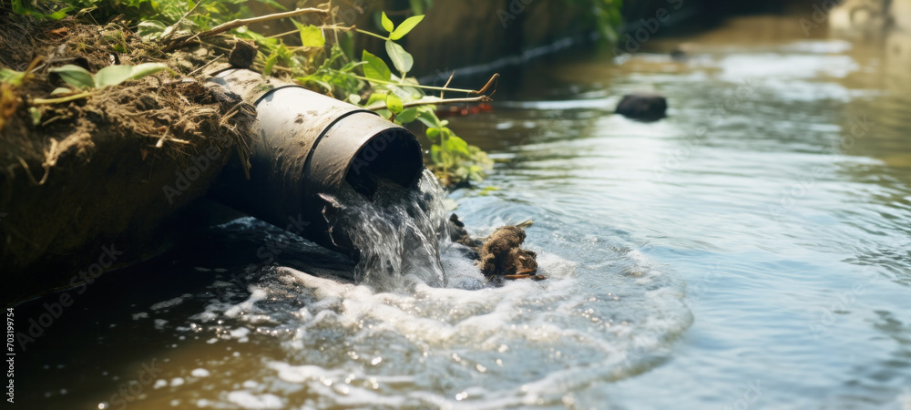 Environmental damage concept, Industrial and factory wastewater ...