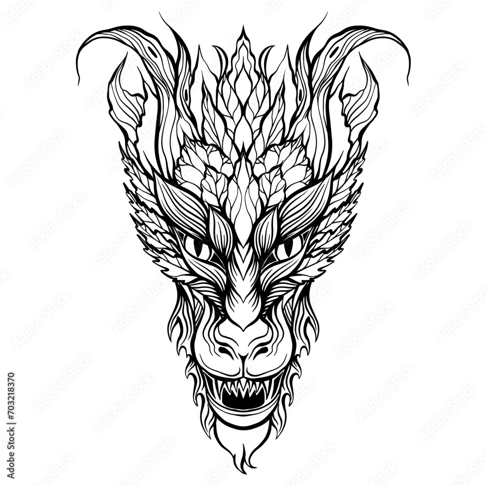 Vector outline illustration of a roaring dragon isolated from ...
