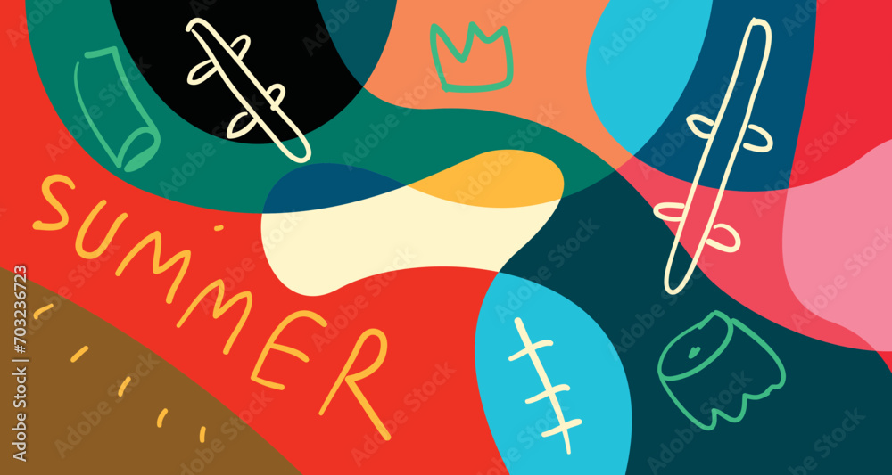 Colorful Doodle Vector Illustration Background for Summer Holiday 2024 ...