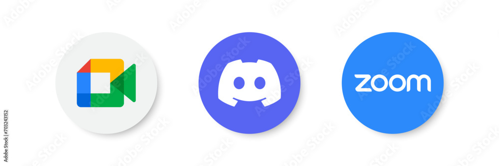 Vetor de Google Meet, Discord, Zoom logotype icon. Meeting app. Network ...