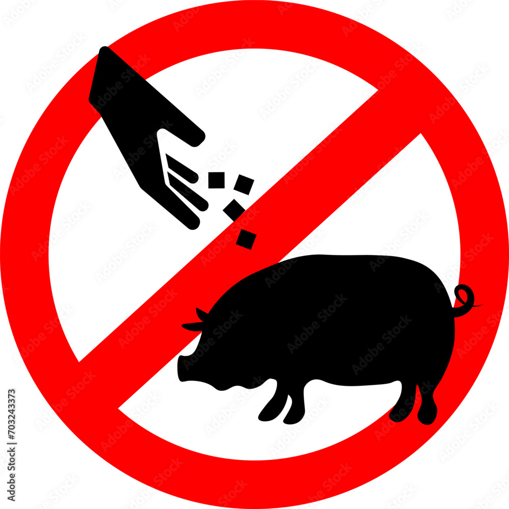 Vector silhouette of do not feeding pig mark on white background ...