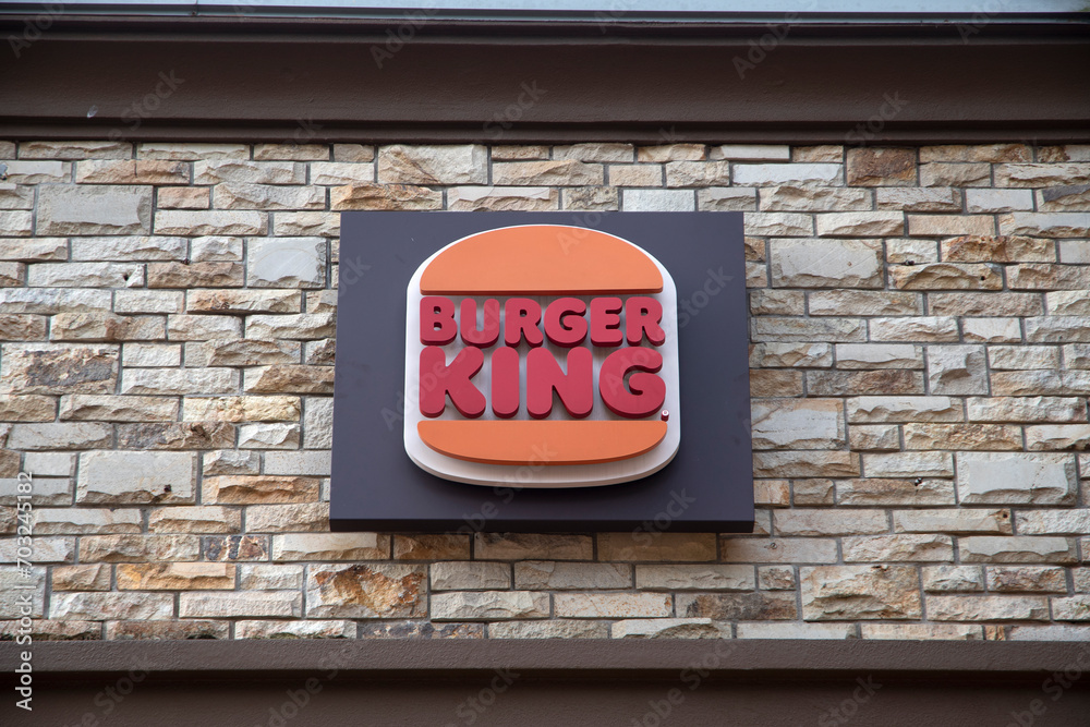 Burger King facade wall logo sign and brand text on exterior restaurant ...