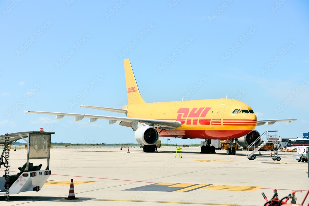 DHL, airlines, airplane, airport, Venice, Italy, Europe, deck, wing ...