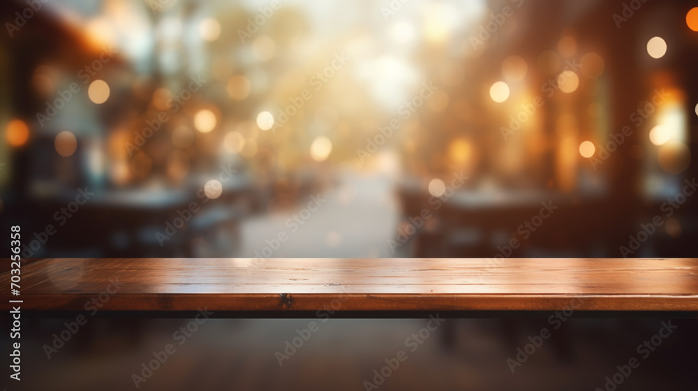 wood table on blur of cafe, coffee shop, bar, background - can used for ...