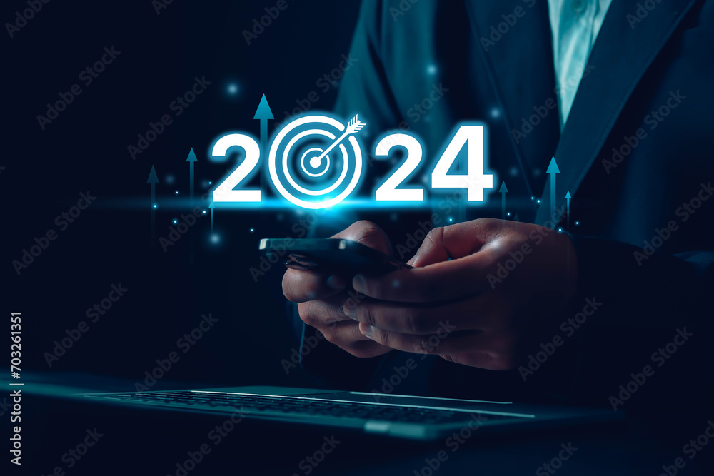 Business goals for 2024. Analytical businessman plans business growth ...