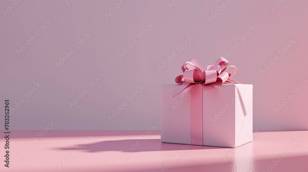 blank exhibition booth gift box stand with pink ribbon bow isolated on ...
