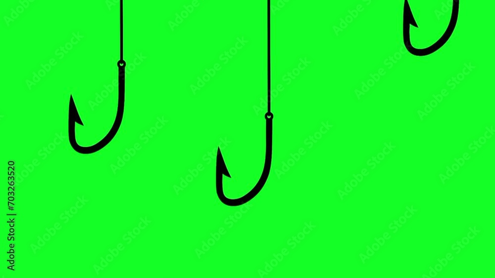 Fishing hook animation with green screen background. Fish catching ...