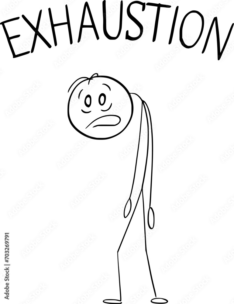Exhausted Person Showing Facial Expression, Vector Cartoon Stick Figure ...