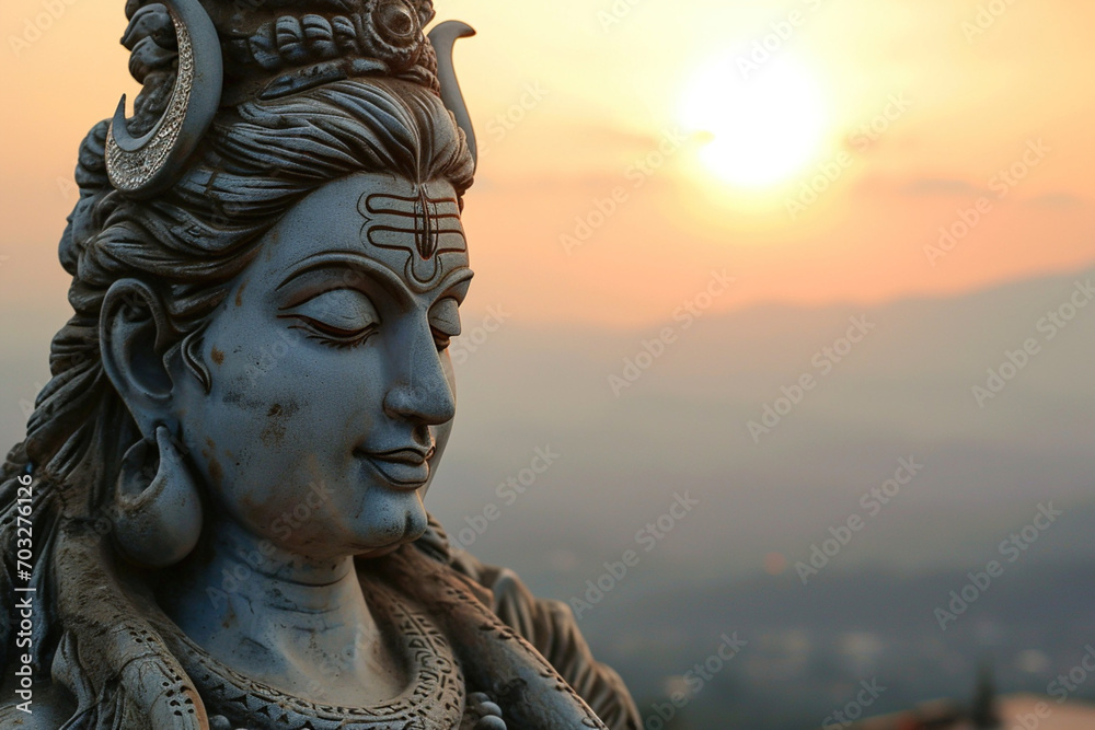 Statue of head of indian hindu Lord Shiva hand holding Trident. God ...