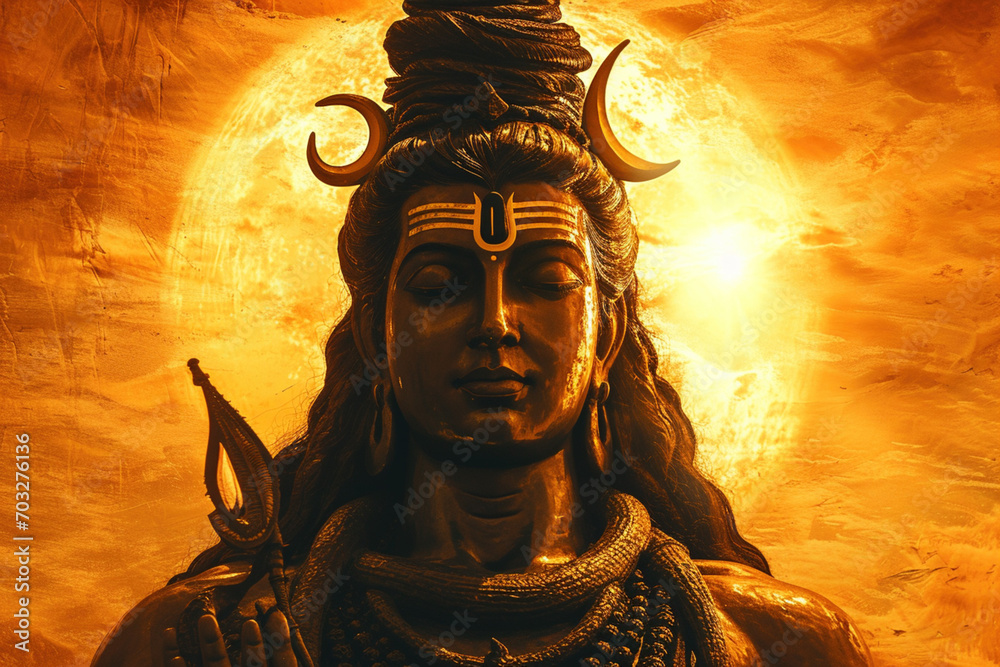 Sitting on mountain in sunrise sunset time Indian hindu Lord Shiva hand ...