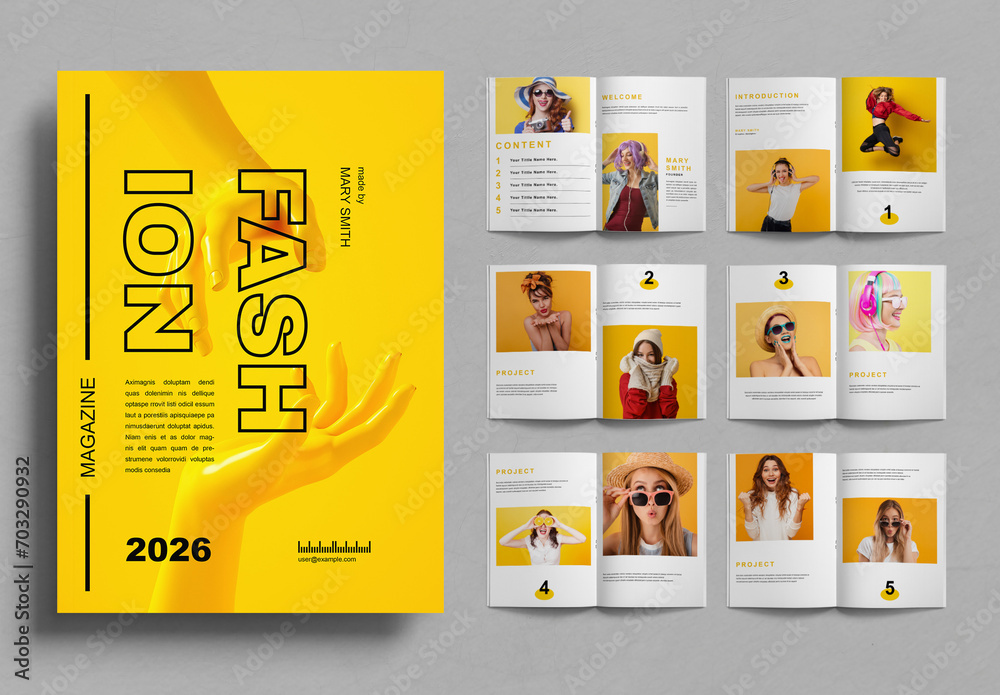 Yellow and Black Magazine Layout Stock Template | Adobe Stock
