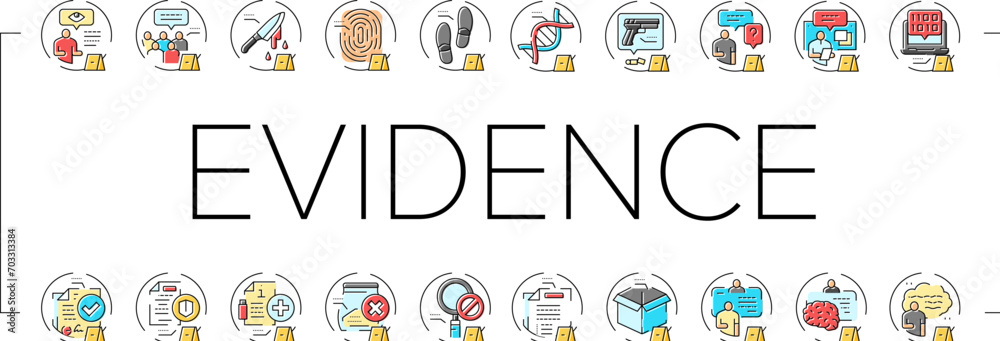 evidence crime police scene board icons set vector. detective criminal ...