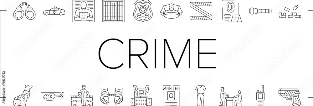crime scene police evidence icons set vector. murder criminal, tape ...