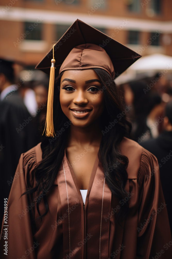 Portrait of a black female college graduate student on graduation day ...