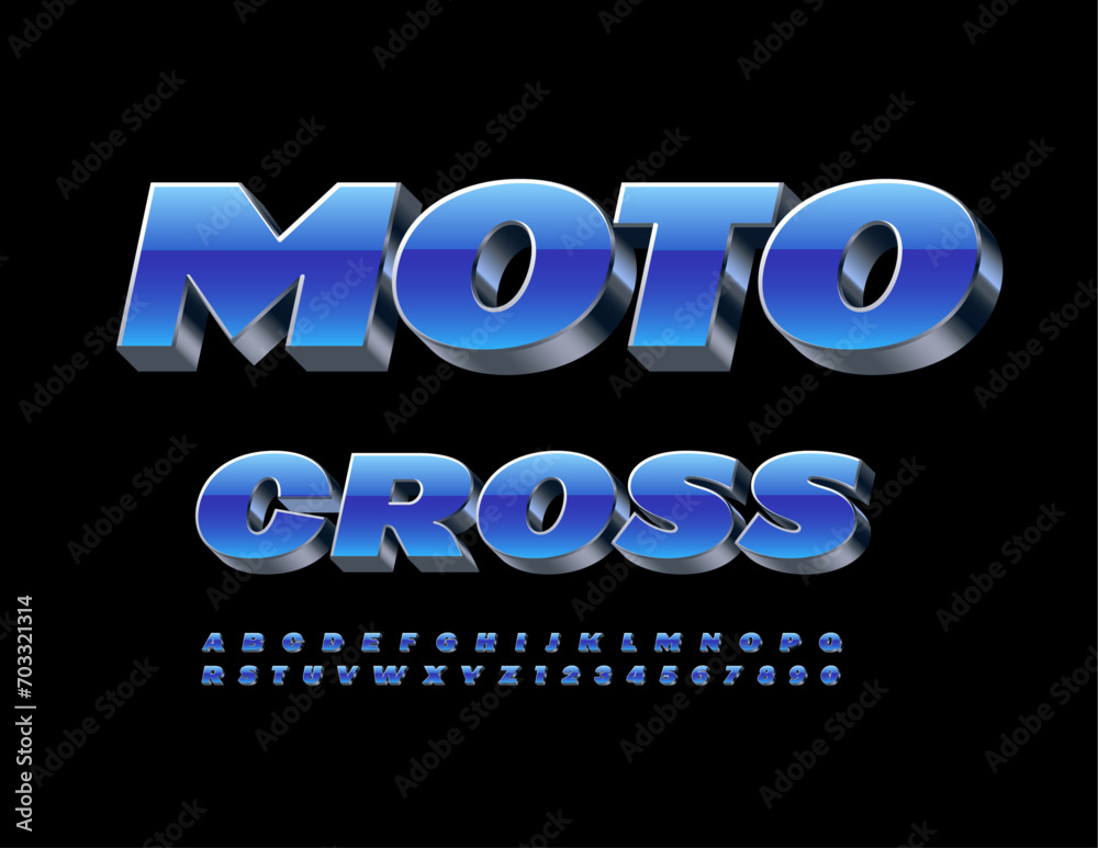 Vector modern sign Moto Cross. Modern Blue and Silver 3D Font. Unique ...