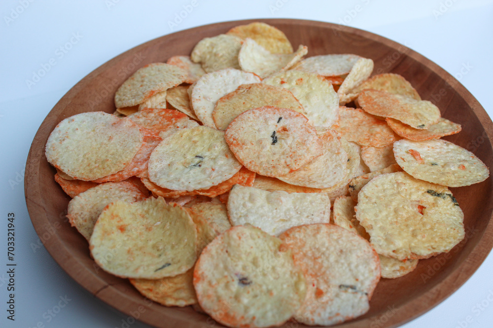 Opak is crisp made from cassava, shaped into a flat round shape. Snack ...