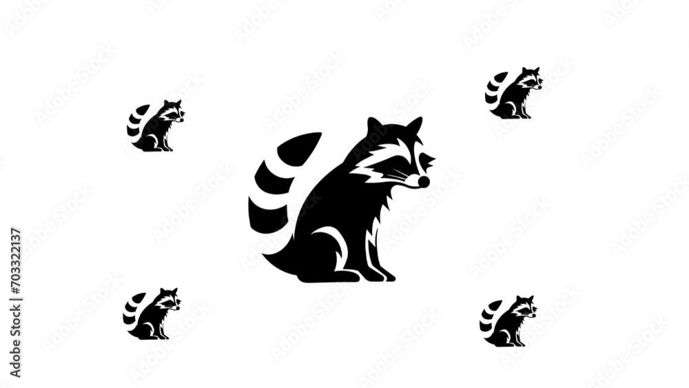 Zoom in and out animation the raccoon symbol. Large black symbol in the ...