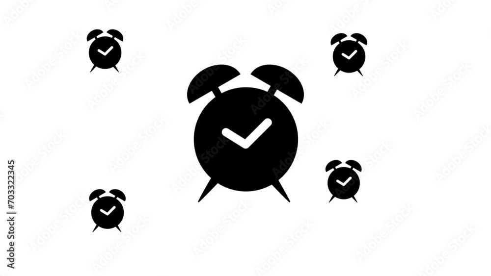 Zoom in and out animation the alarm clock symbol. Large black symbol in ...
