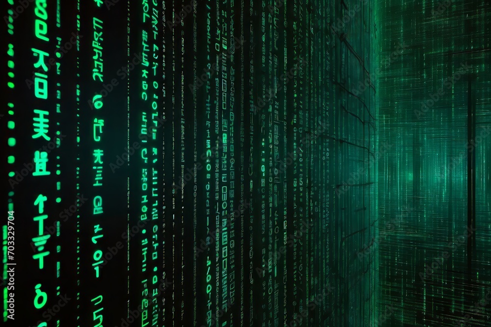 Digital Matrix Binary Code and Symbols Streaming Down Background ...