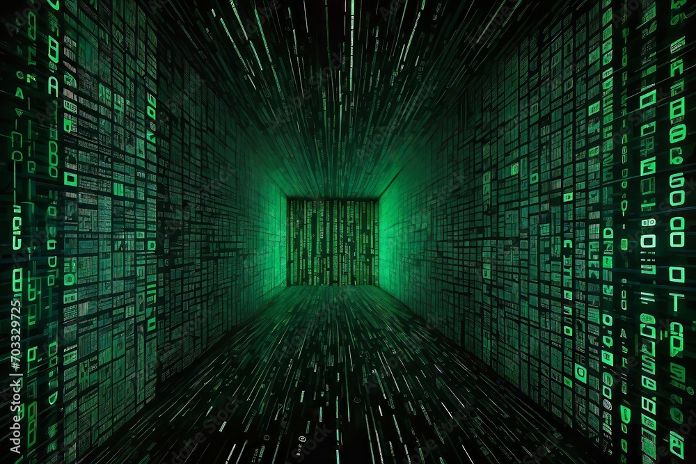 Digital Matrix Binary Code and Symbols Streaming Down Background ...